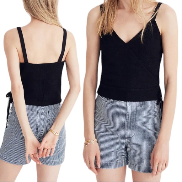 Madewell | Tops | Madewell Black Nubby Texture Jacquard Faux Wrap Finale Tank Top Size Large ...